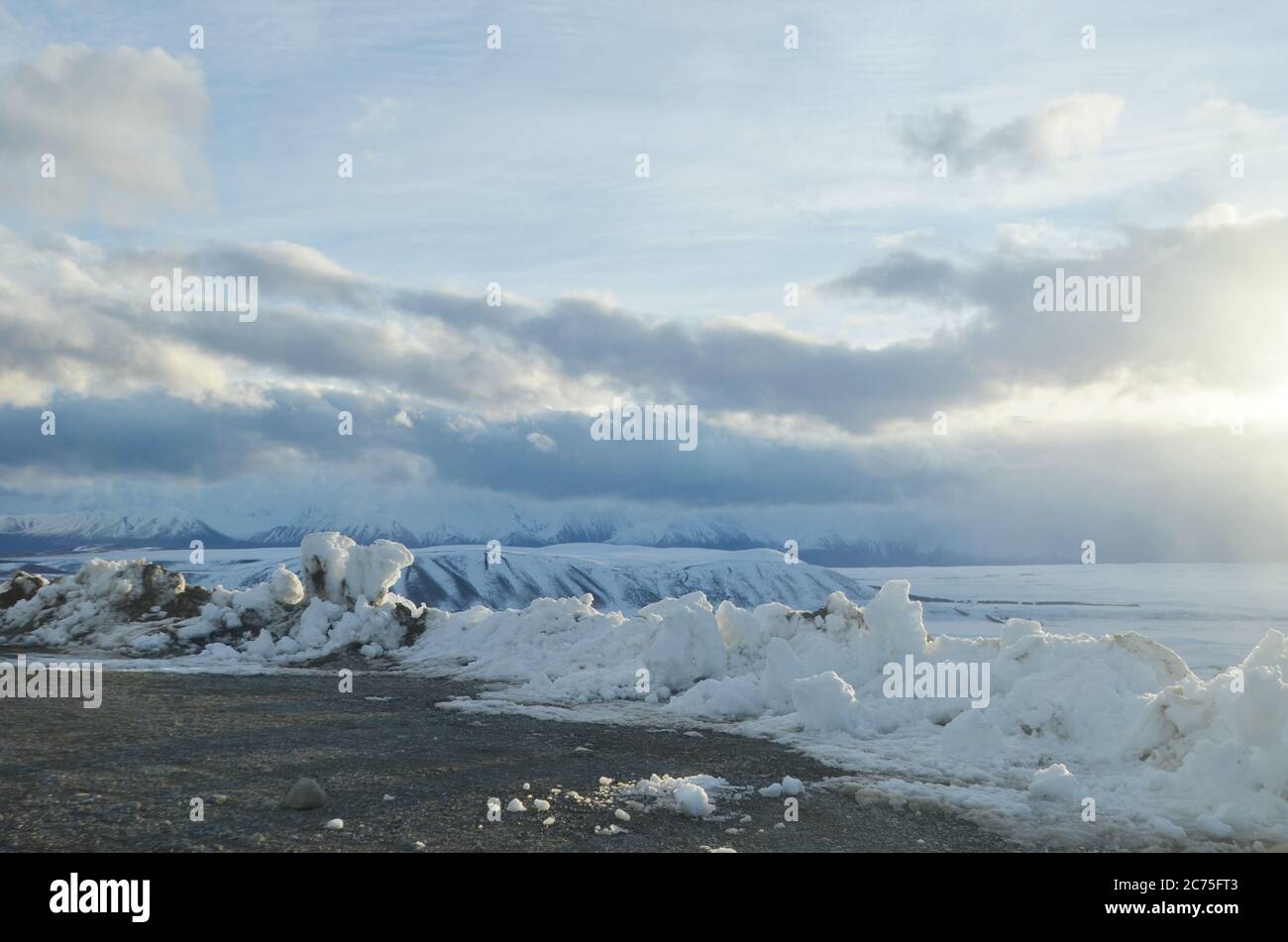 Winter with heavy snow fall at Mt John. It's a large hill overlooking ...