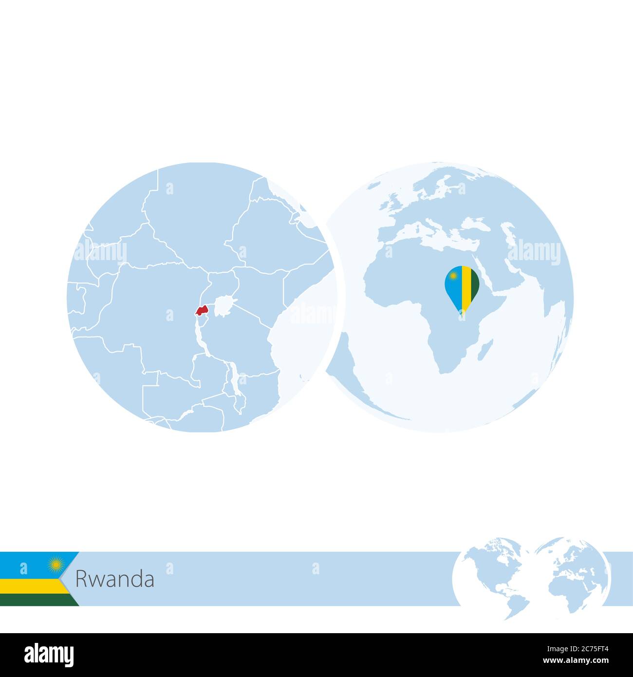 Rwanda on world globe with flag and regional map of Rwanda. Vector ...