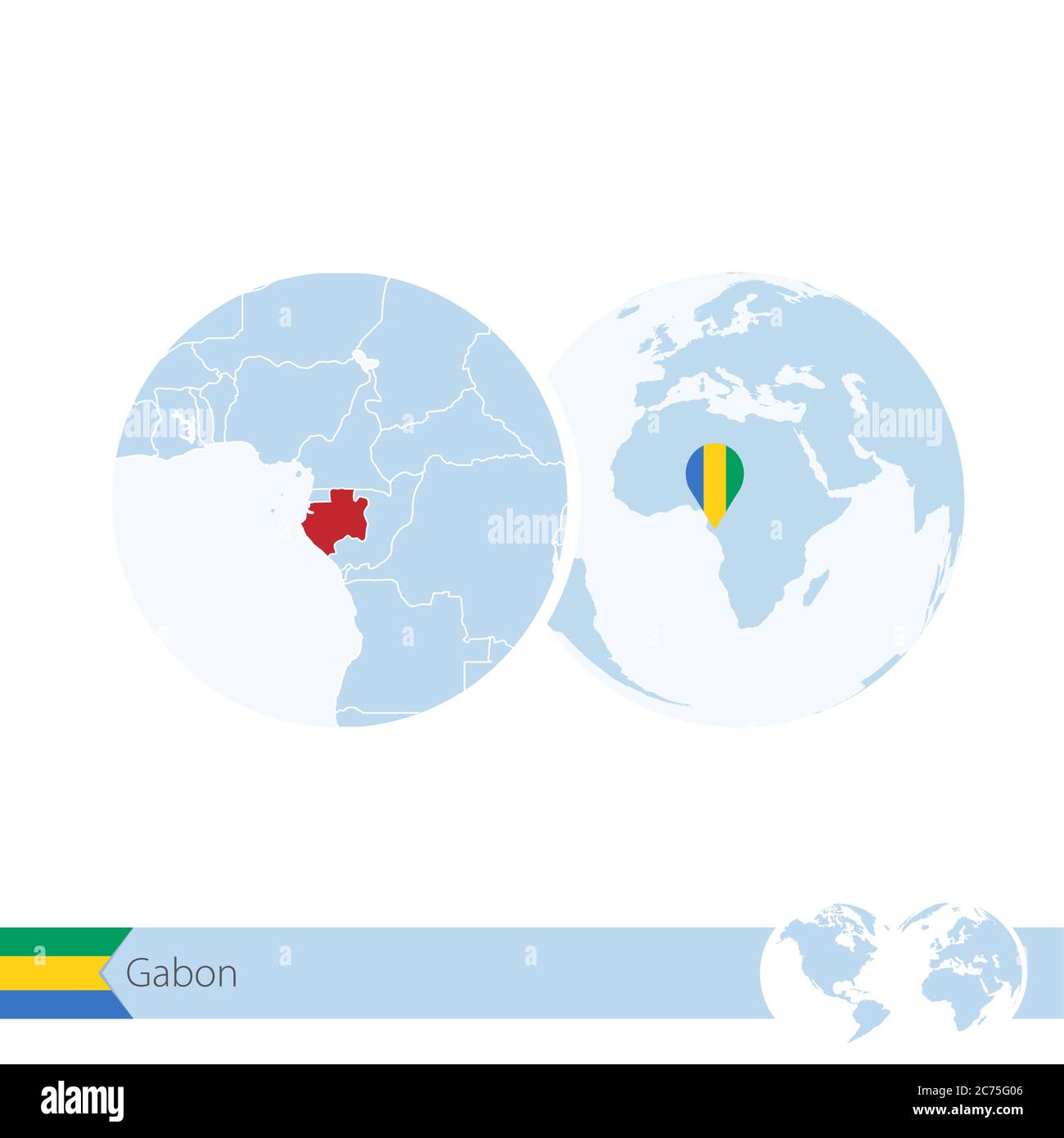 Gabon on world globe with flag and regional map of Gabon. Vector ...