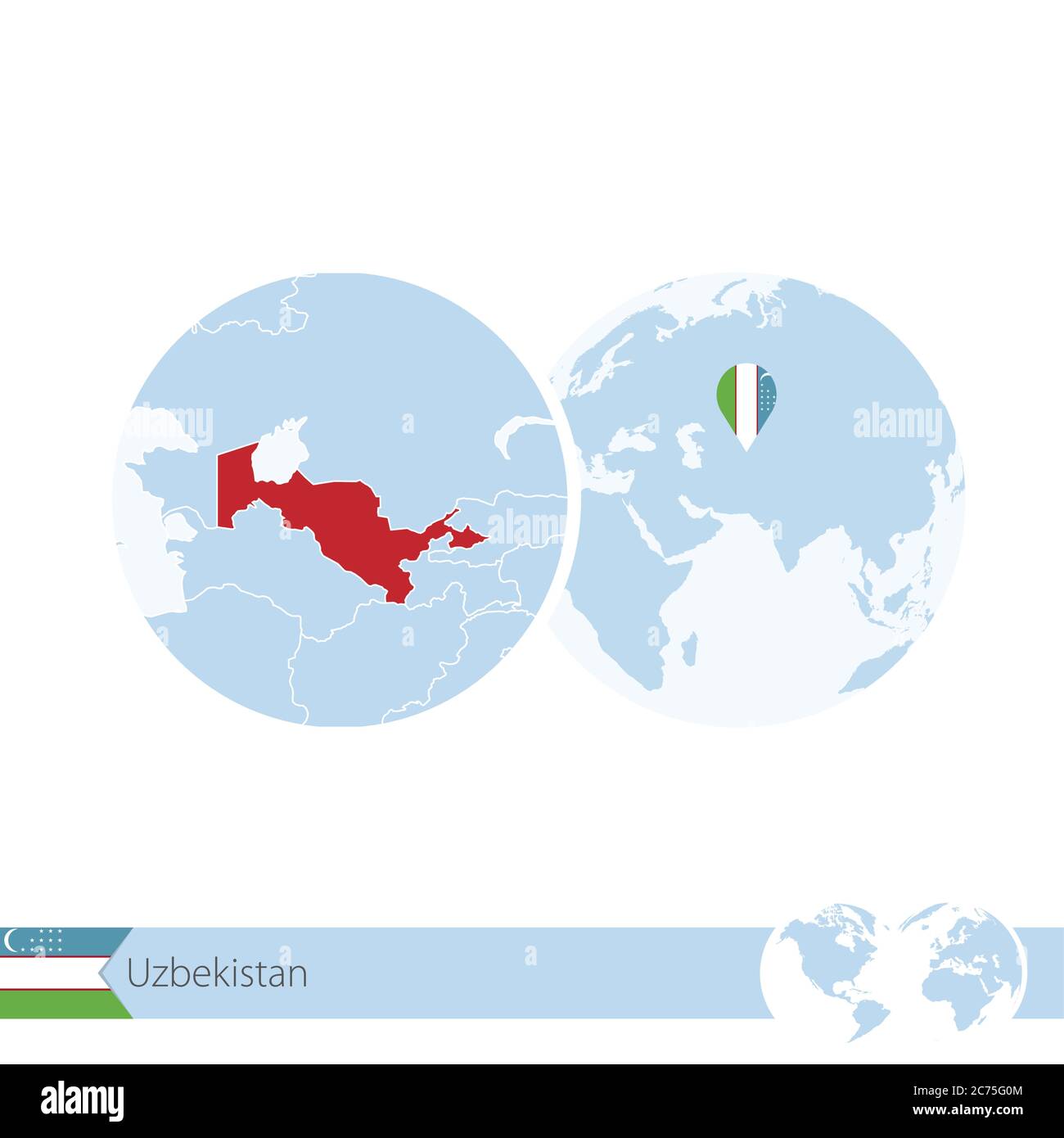 Uzbekistan on world globe with flag and regional map of Uzbekistan ...