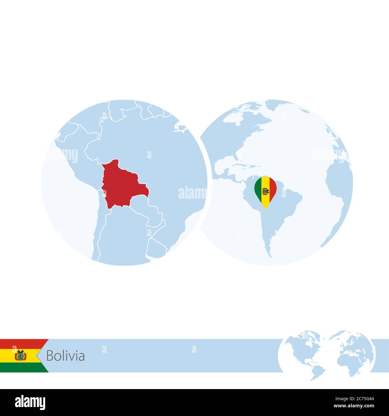 Bolivia on world globe with flag and regional map of Bolivia. Vector Illustration Stock Vector ...