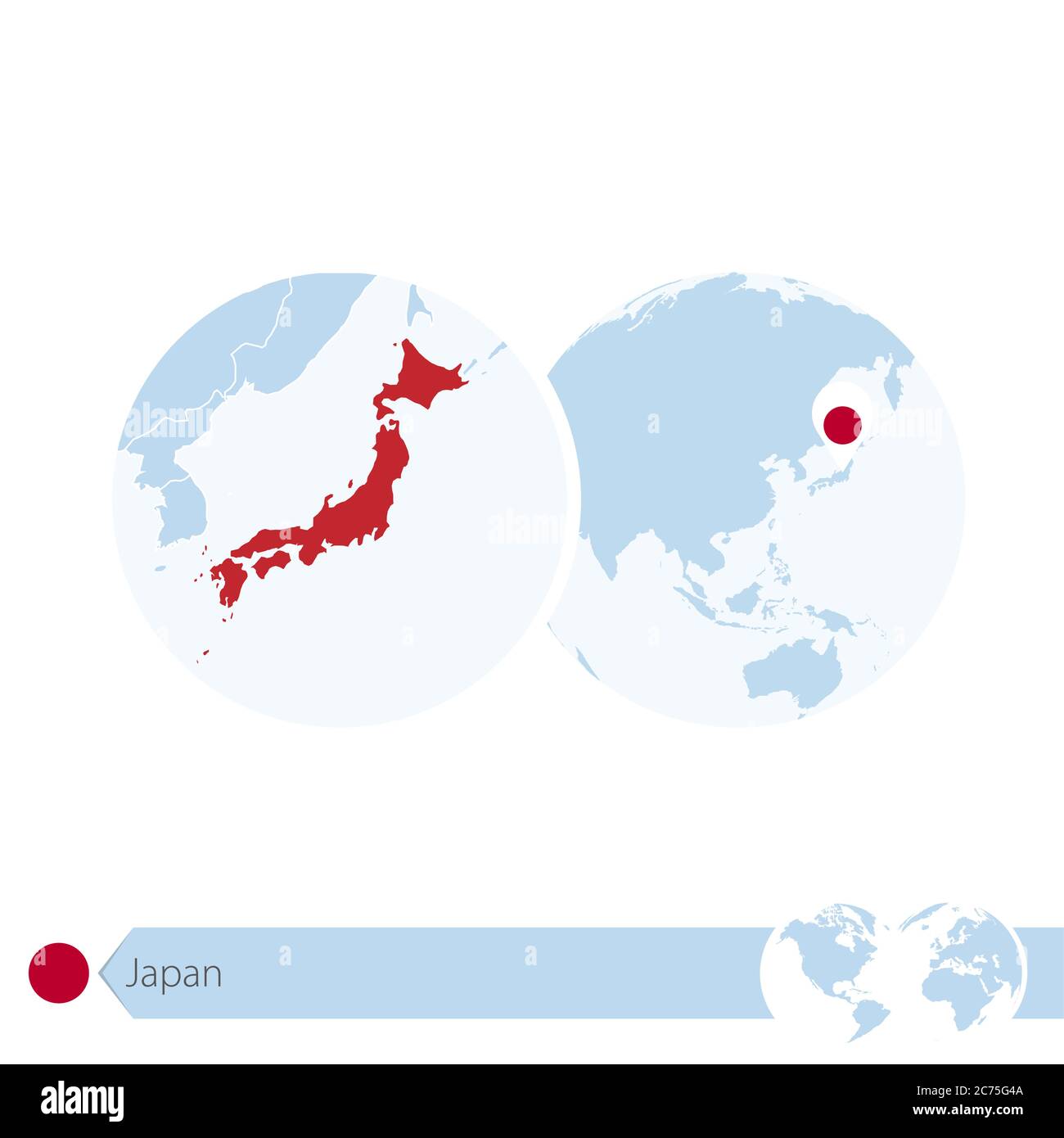 Japan on world globe with flag and regional map of Japan. Vector ...