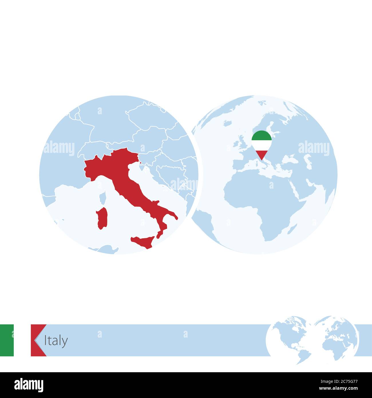 Italy on world globe with flag and regional map of Italy. Vector ...