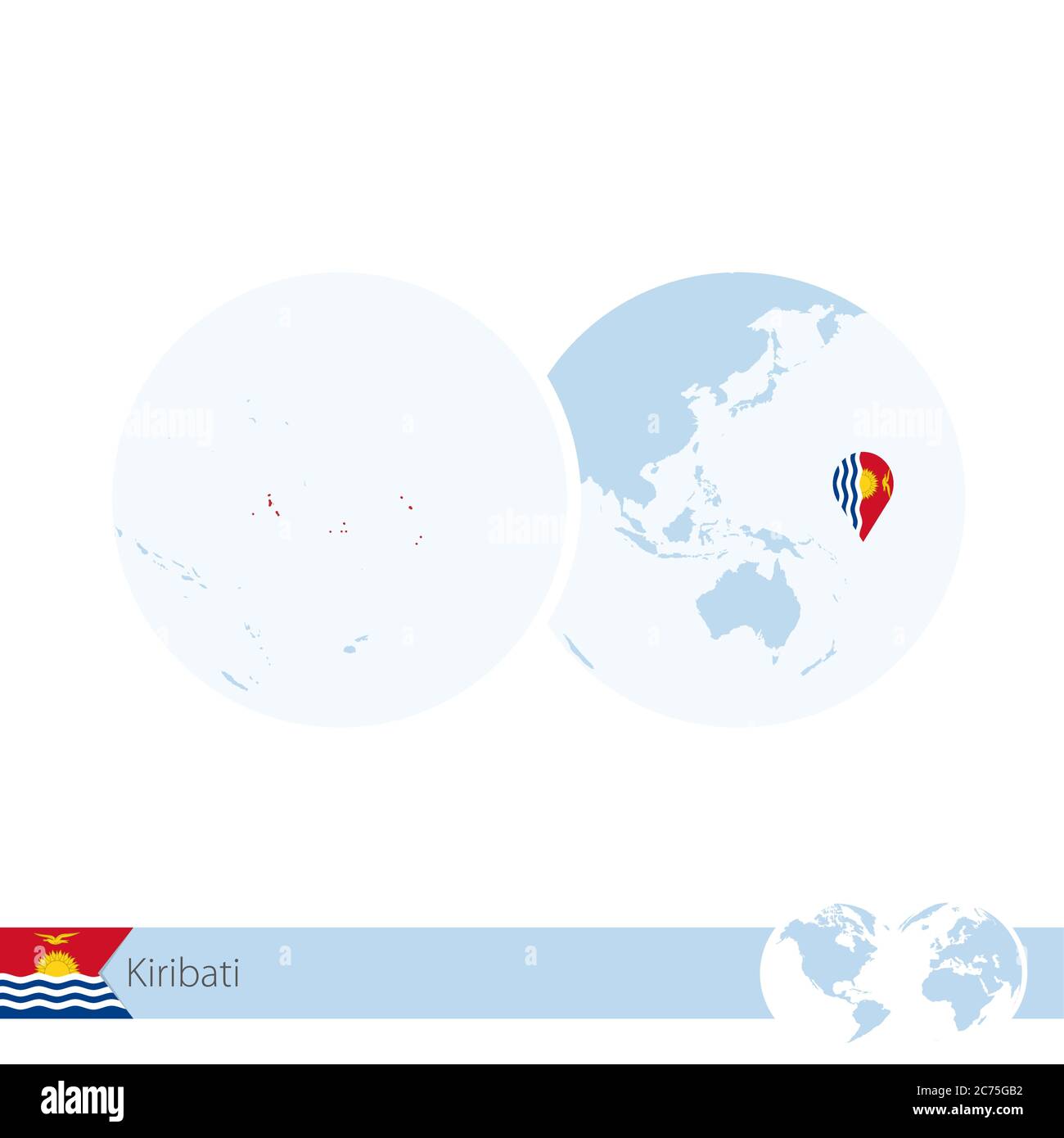 Kiribati on world globe with flag and regional map of Kiribati. Vector ...