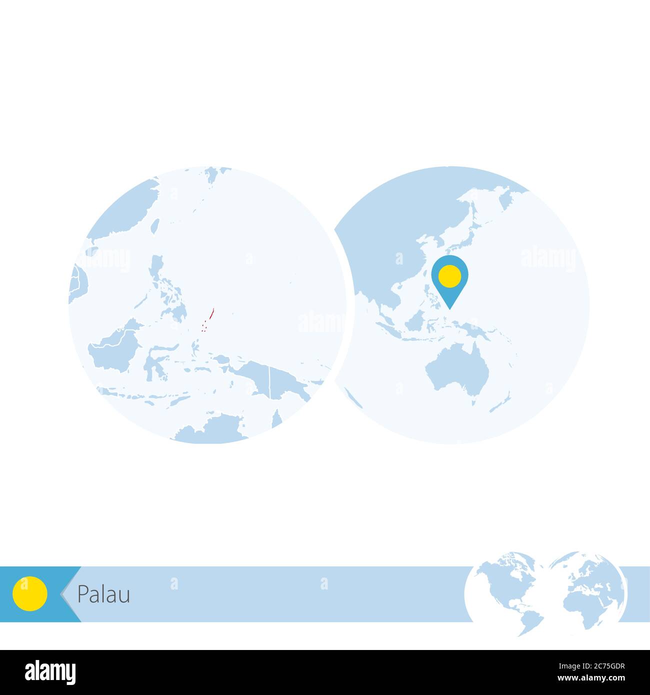 Palau on world globe with flag and regional map of Palau. Vector Illustration Stock Vector Image ...