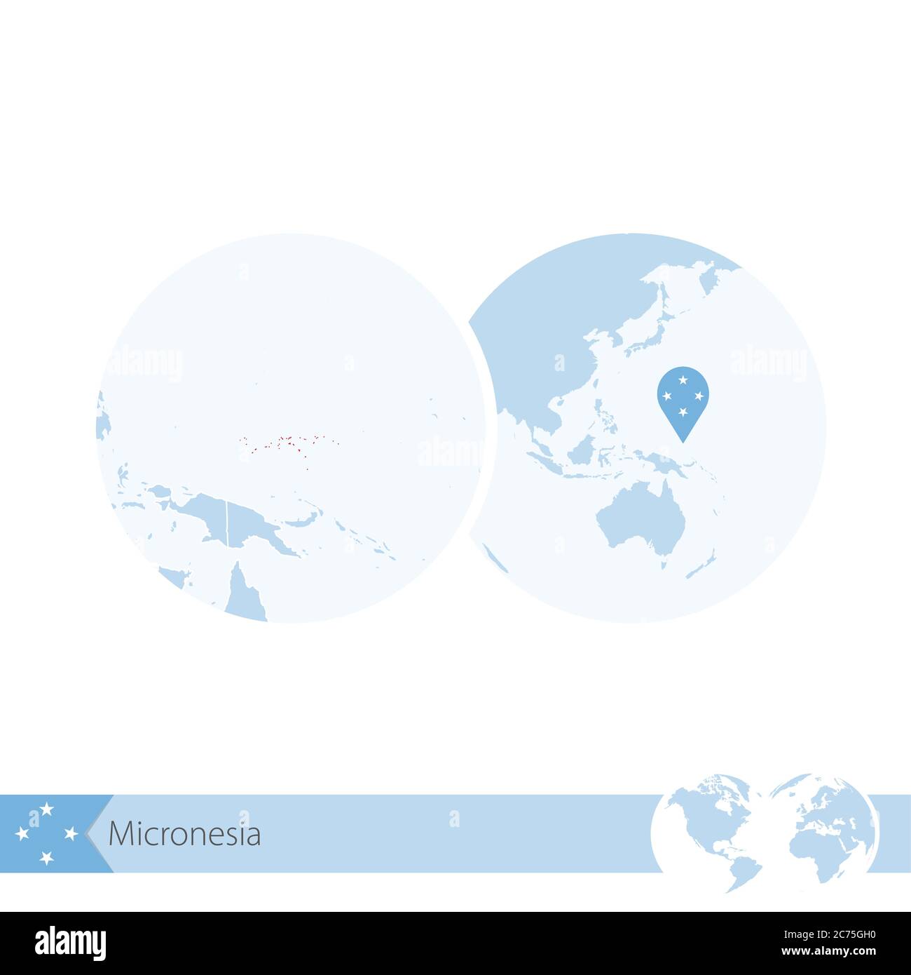 Micronesia on world globe with flag and regional map of Micronesia ...