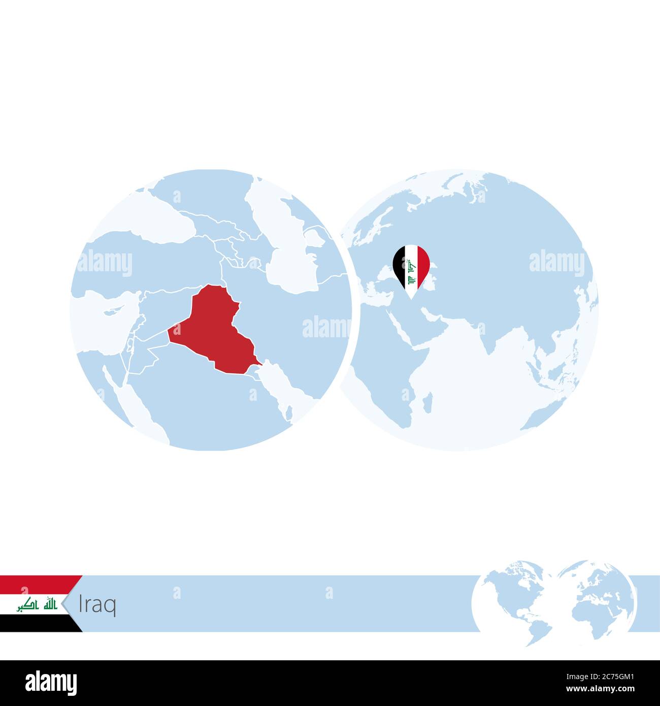 Iraq on world globe with flag and regional map of Iraq. Vector ...