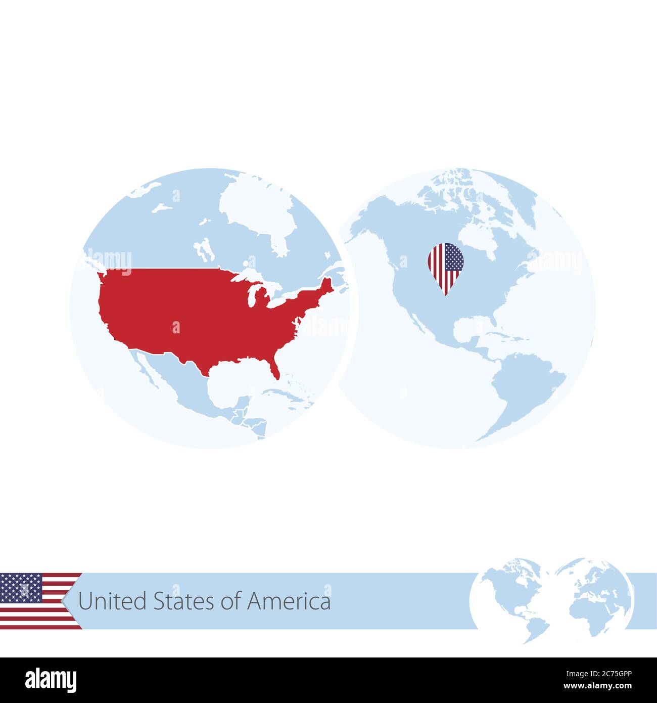 USA on world globe with flag and regional map of United States of ...