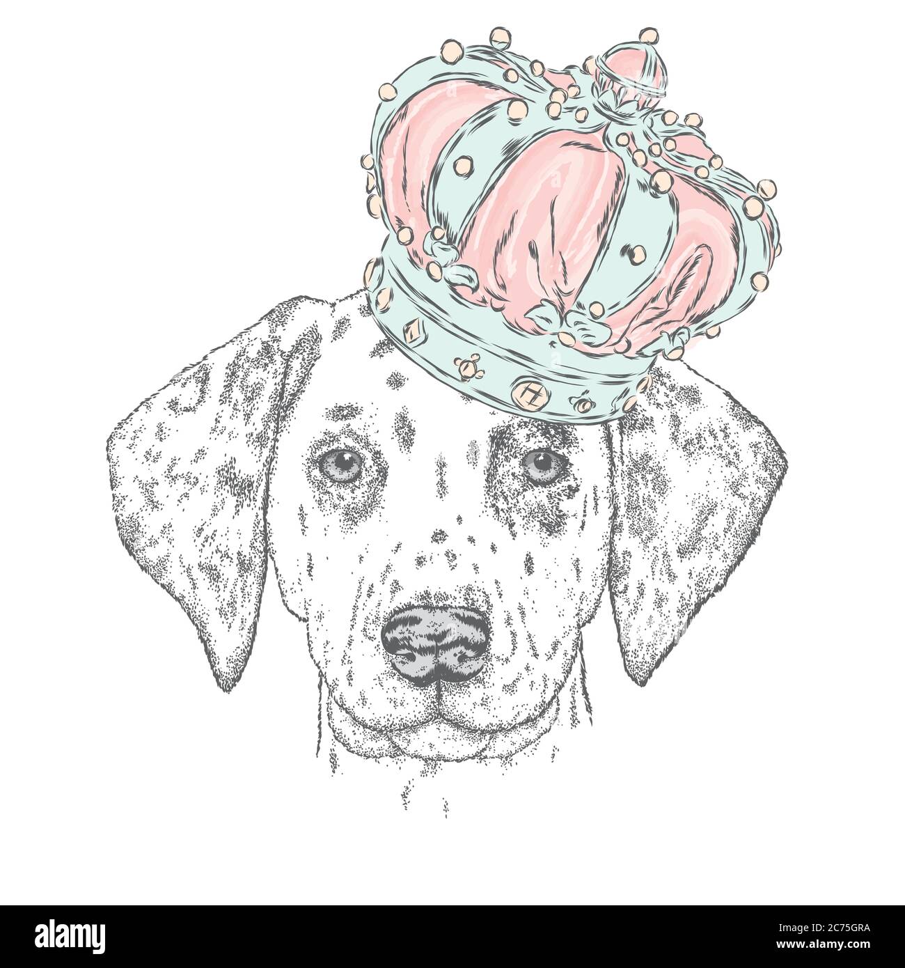 Cute dog wearing a crown . Vector illustration. Design element for ...