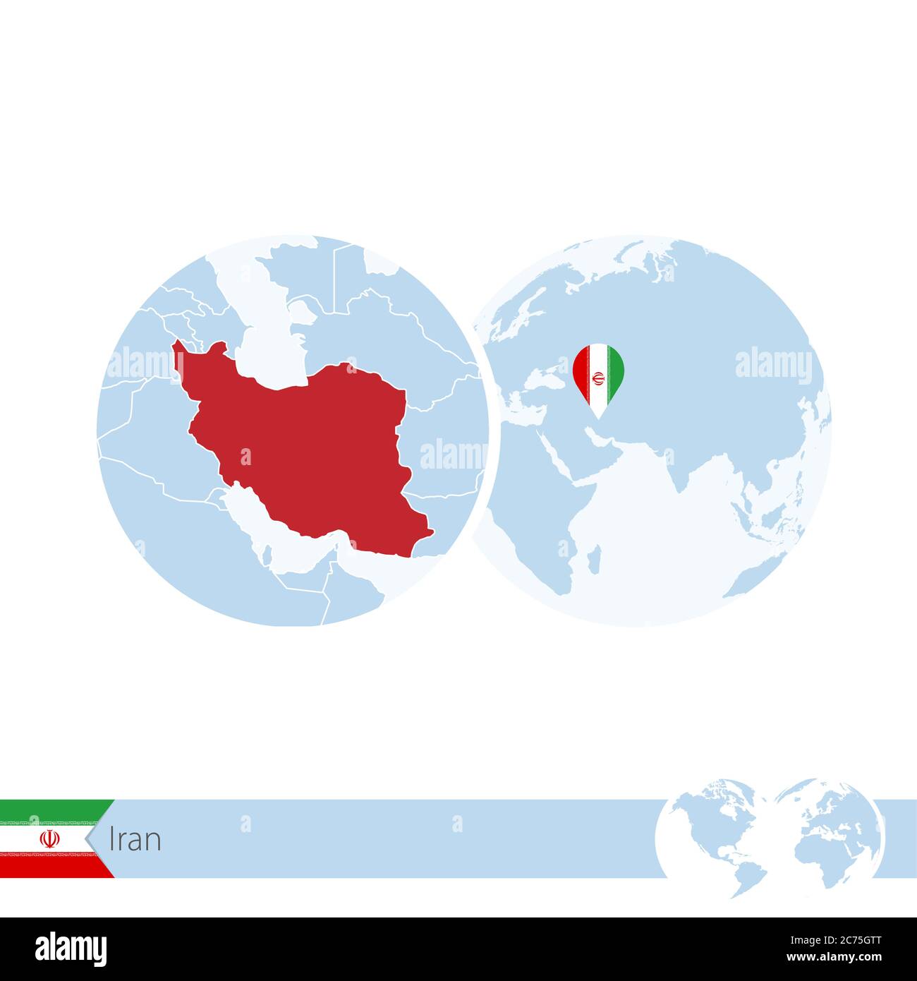 Iran on world globe with flag and regional map of Iran. Vector ...
