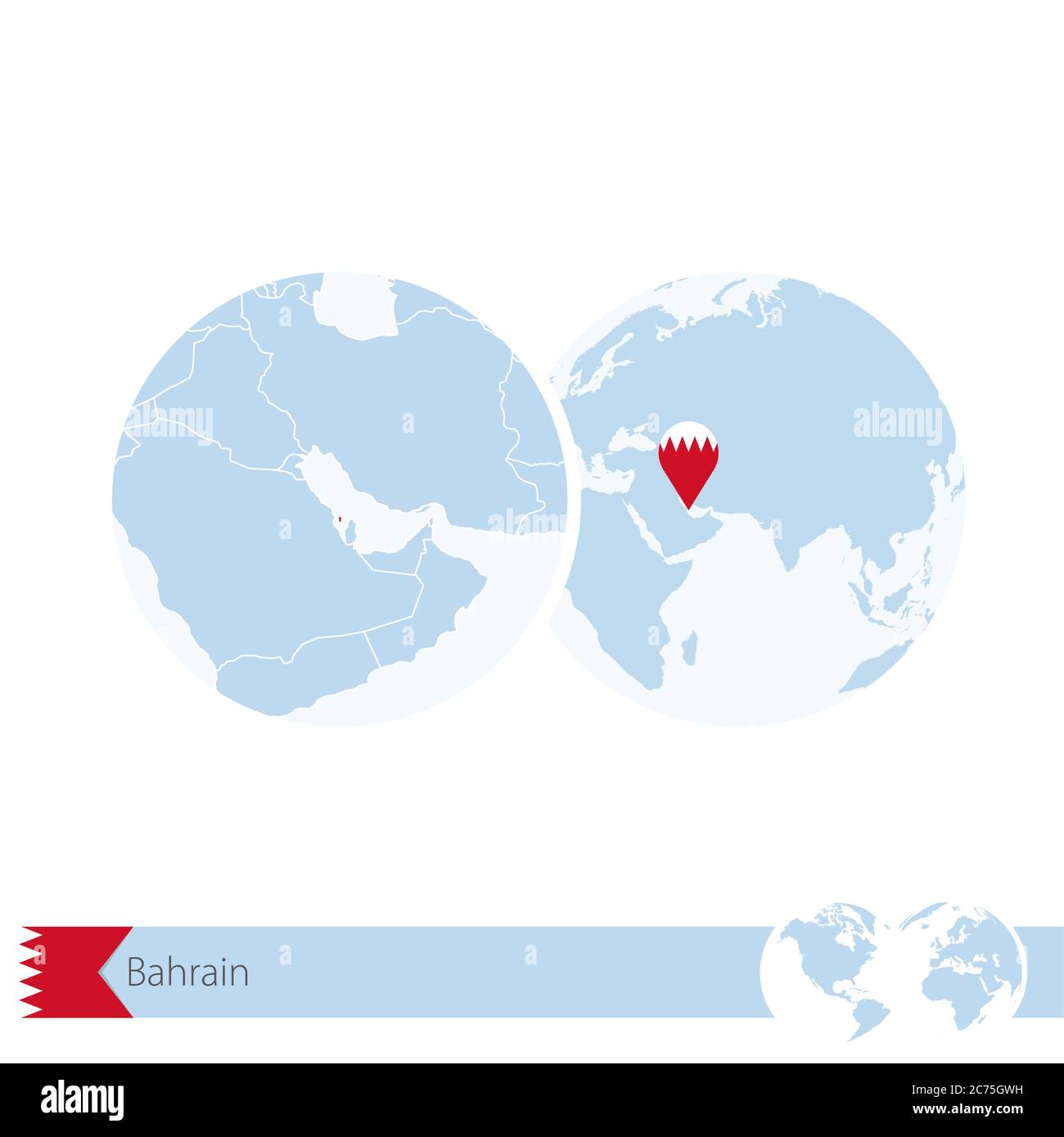 Bahrain on world globe with flag and regional map of Bahrain. Vector ...