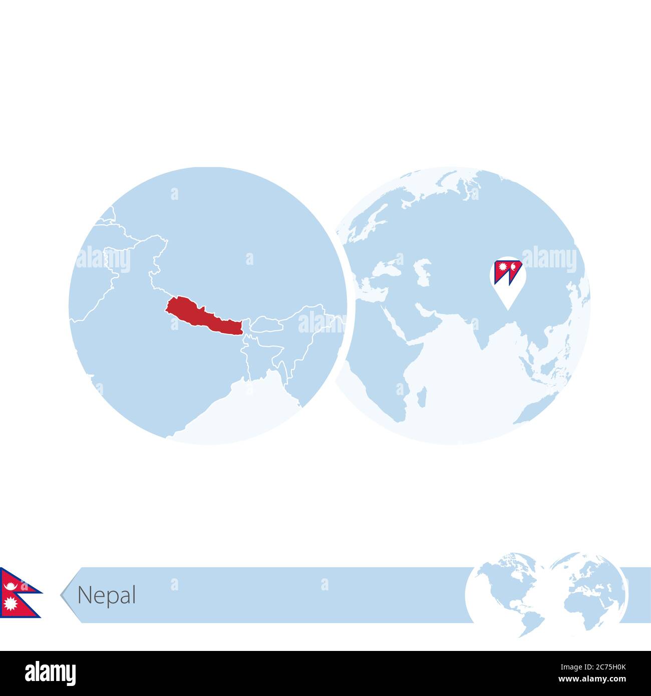 Nepal on world globe with flag and regional map of Nepal. Vector ...
