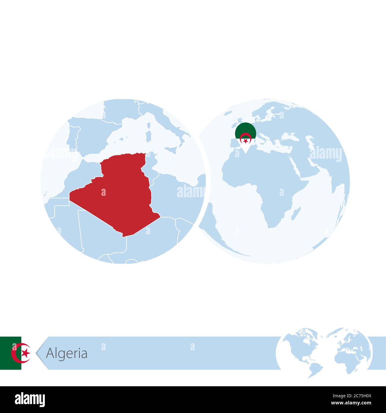 Algeria on world globe with flag and regional map of Algeria. Vector ...