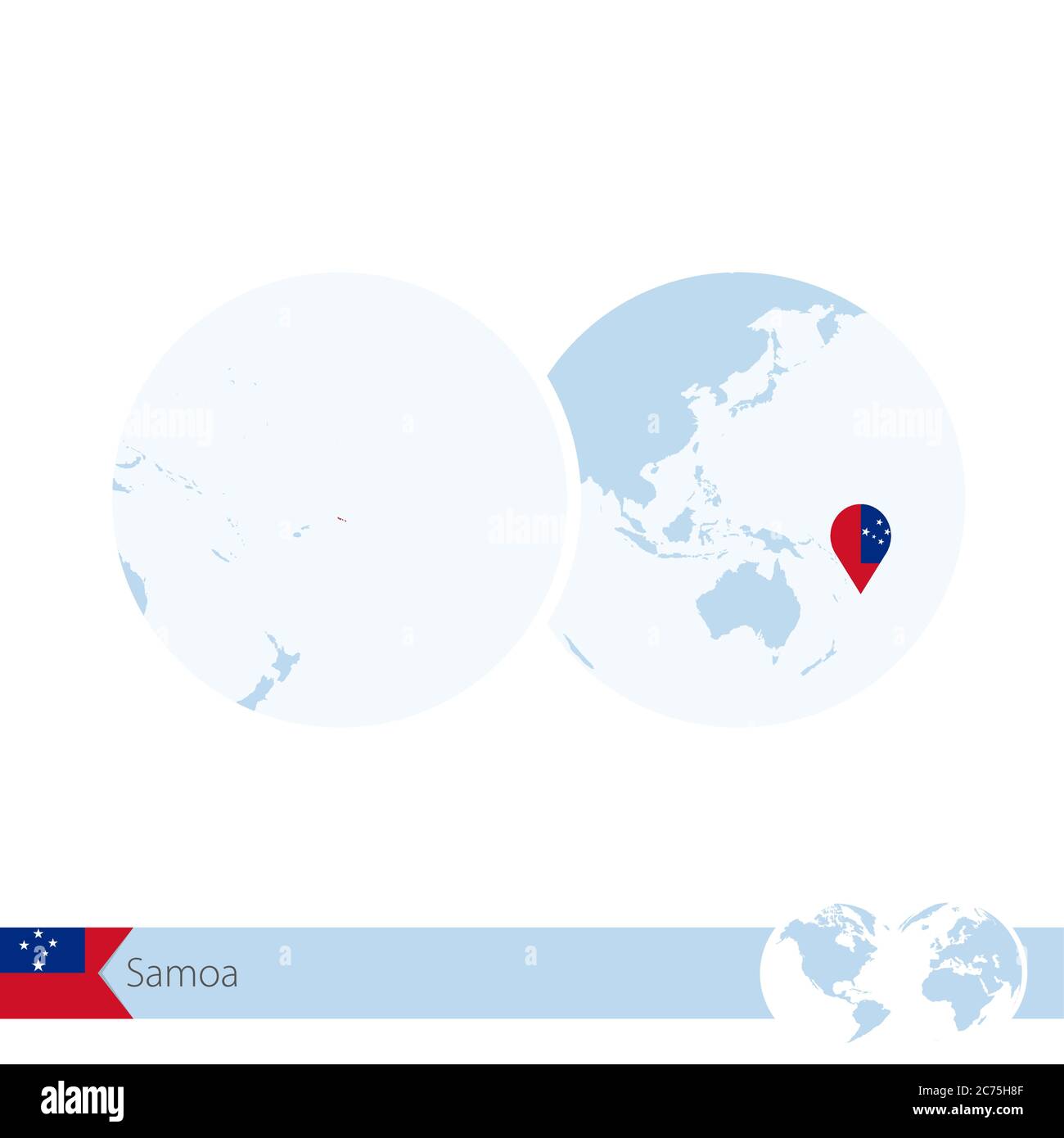 Samoa on world globe with flag and regional map of Samoa. Vector ...