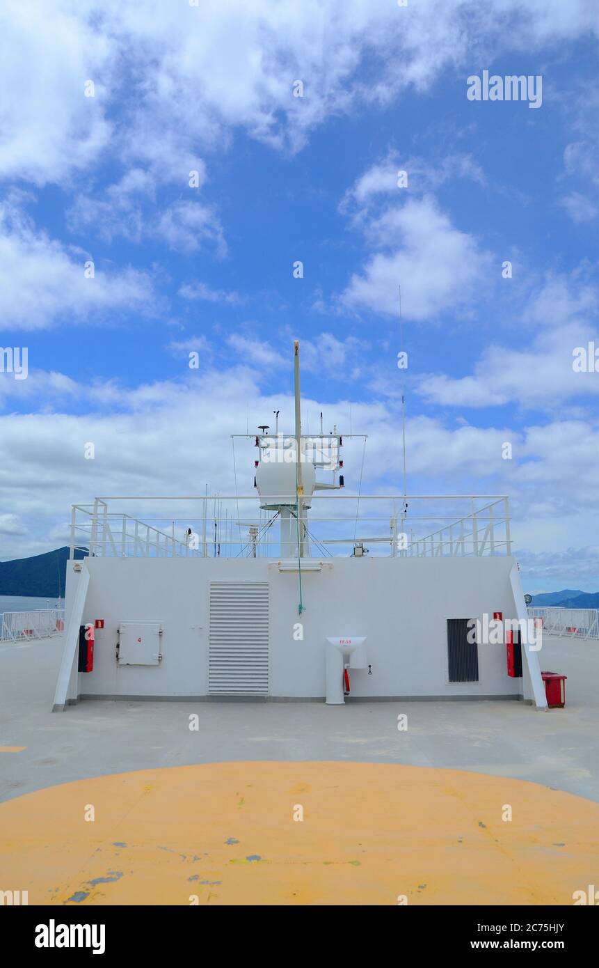 Kaitaki ferry view from the upper deck to the ship's navigation ...