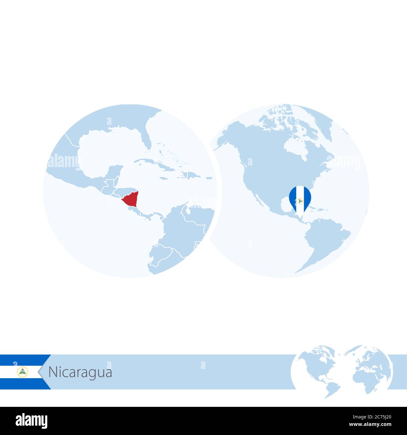 Nicaragua on world globe with flag and regional map of Nicaragua ...