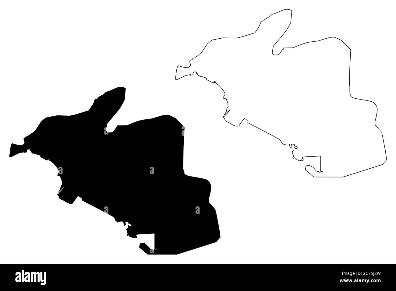 Port of Spain City (Republic of Trinidad and Tobago, island) map vector ...