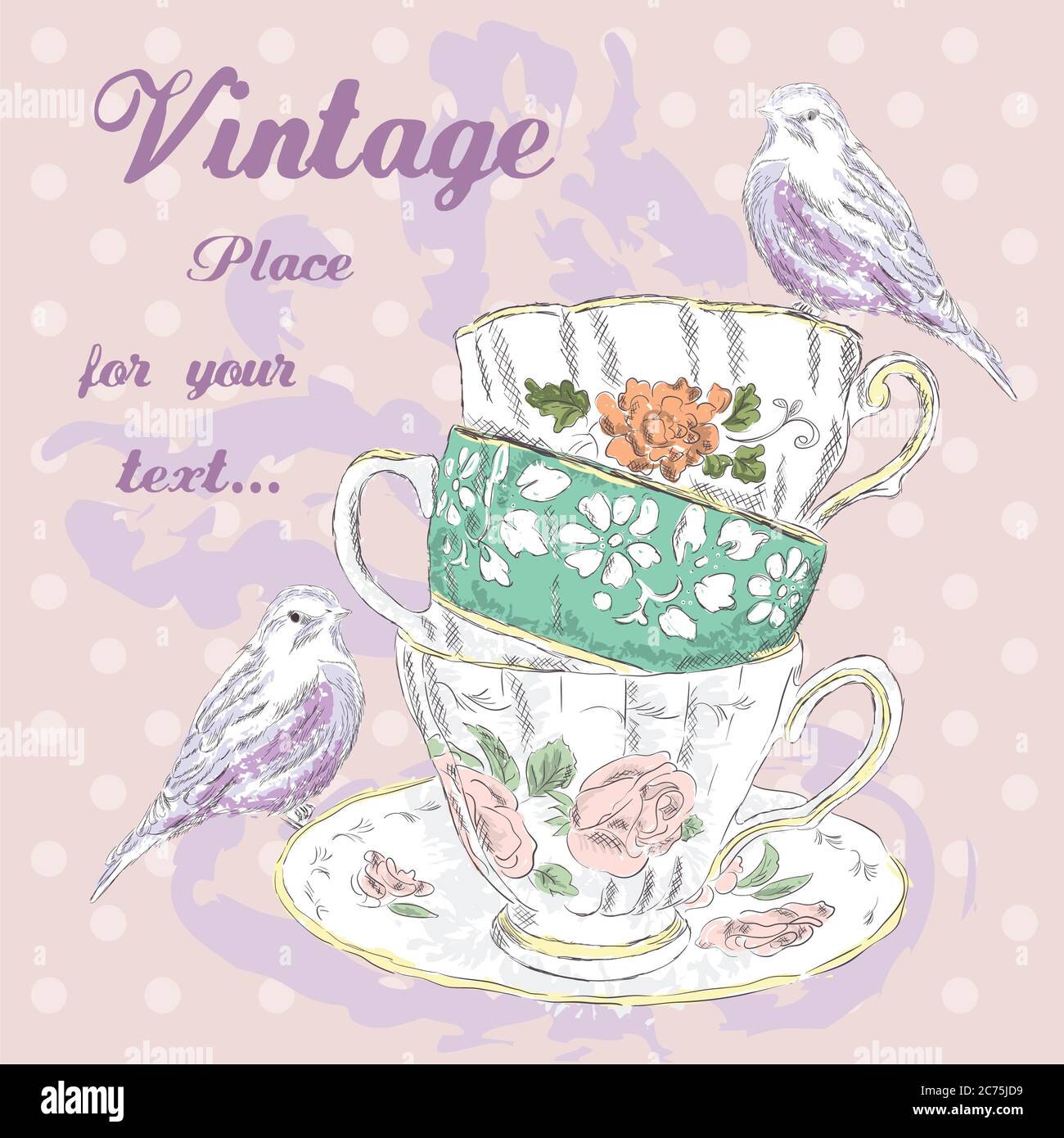 Hand drawing vintage cups. Vintage postcard Stock Vector Image & Art ...