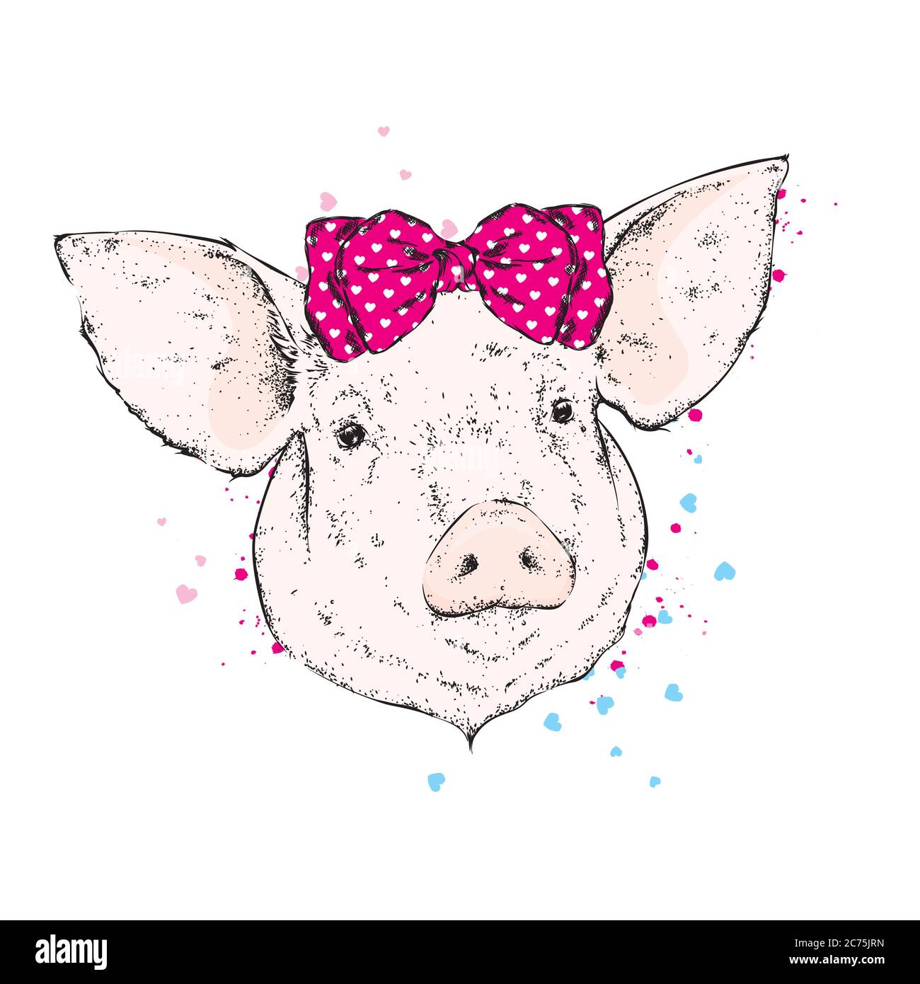 Pig with a bow on his head. Vector illustration for a postcard or a ...
