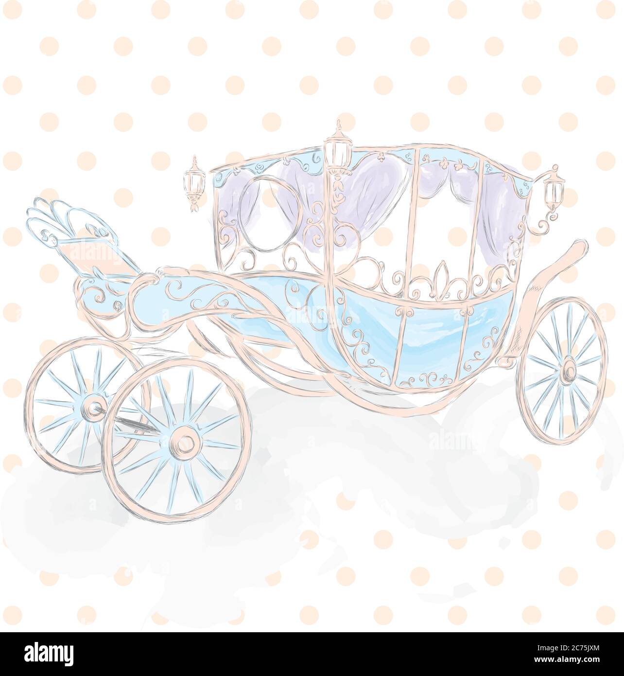 The carriage drawn by hand. Coach princess . Wedding card . Vector ...