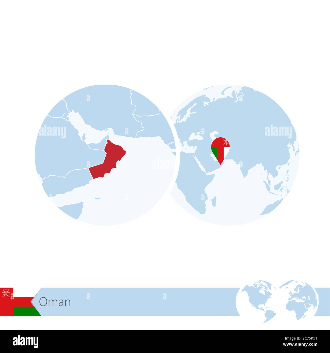 Oman on world globe with flag and regional map of Oman. Vector ...