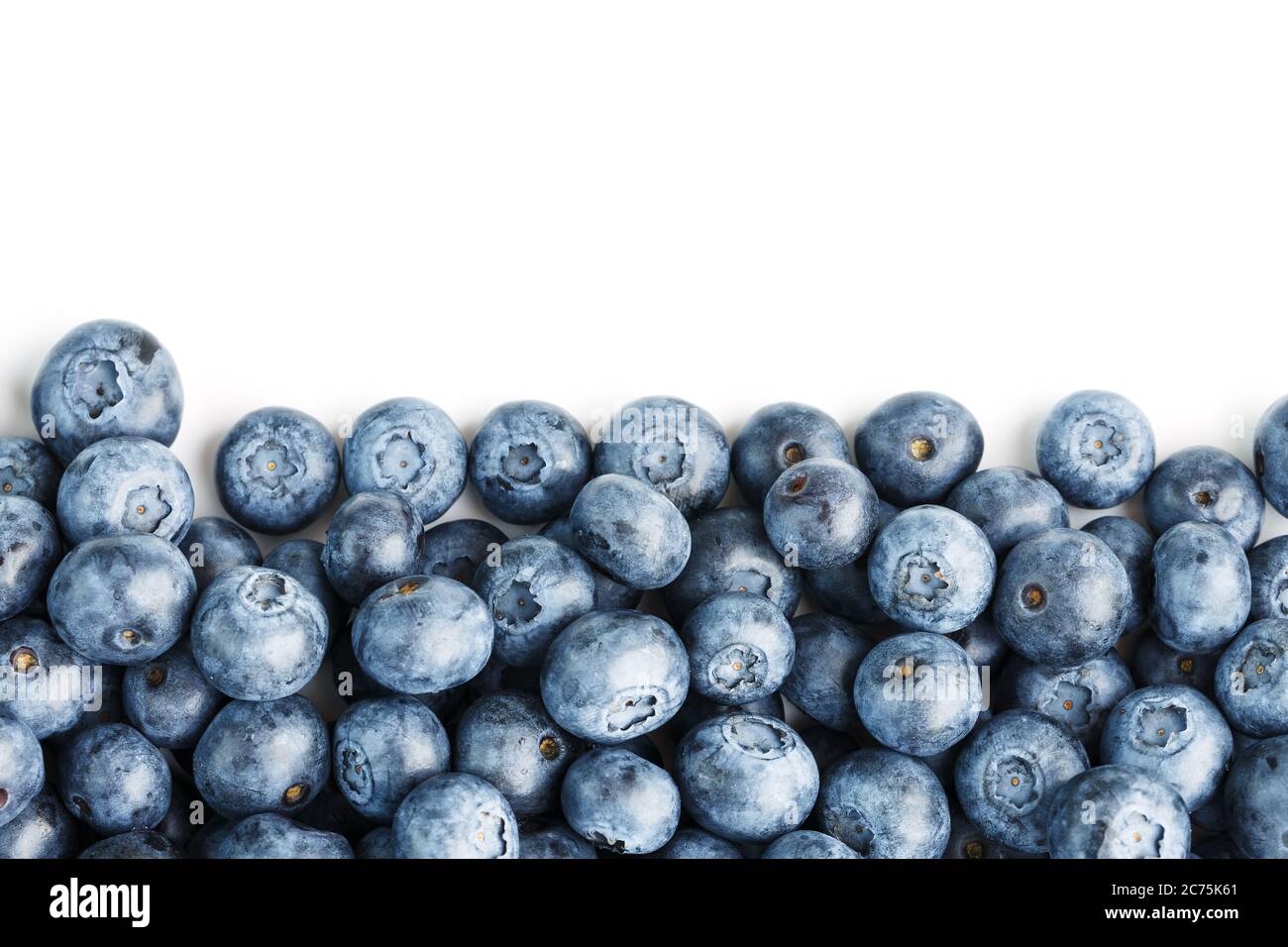 Blueberries are scattered on a white background. Free space, isolate ...