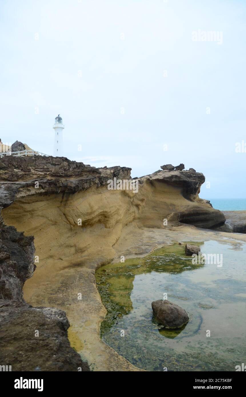 Castle Point Lighthouse, located near the village of Castlepoint in the ...