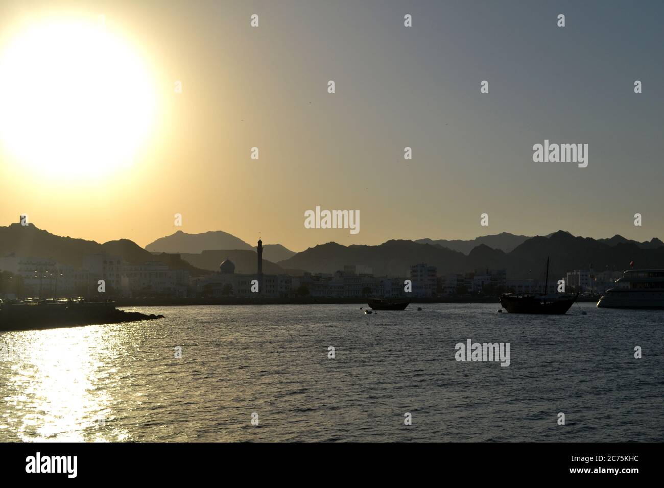 Beautiful sunset over the Corniche in Muscat, Oman Stock Photo - Alamy