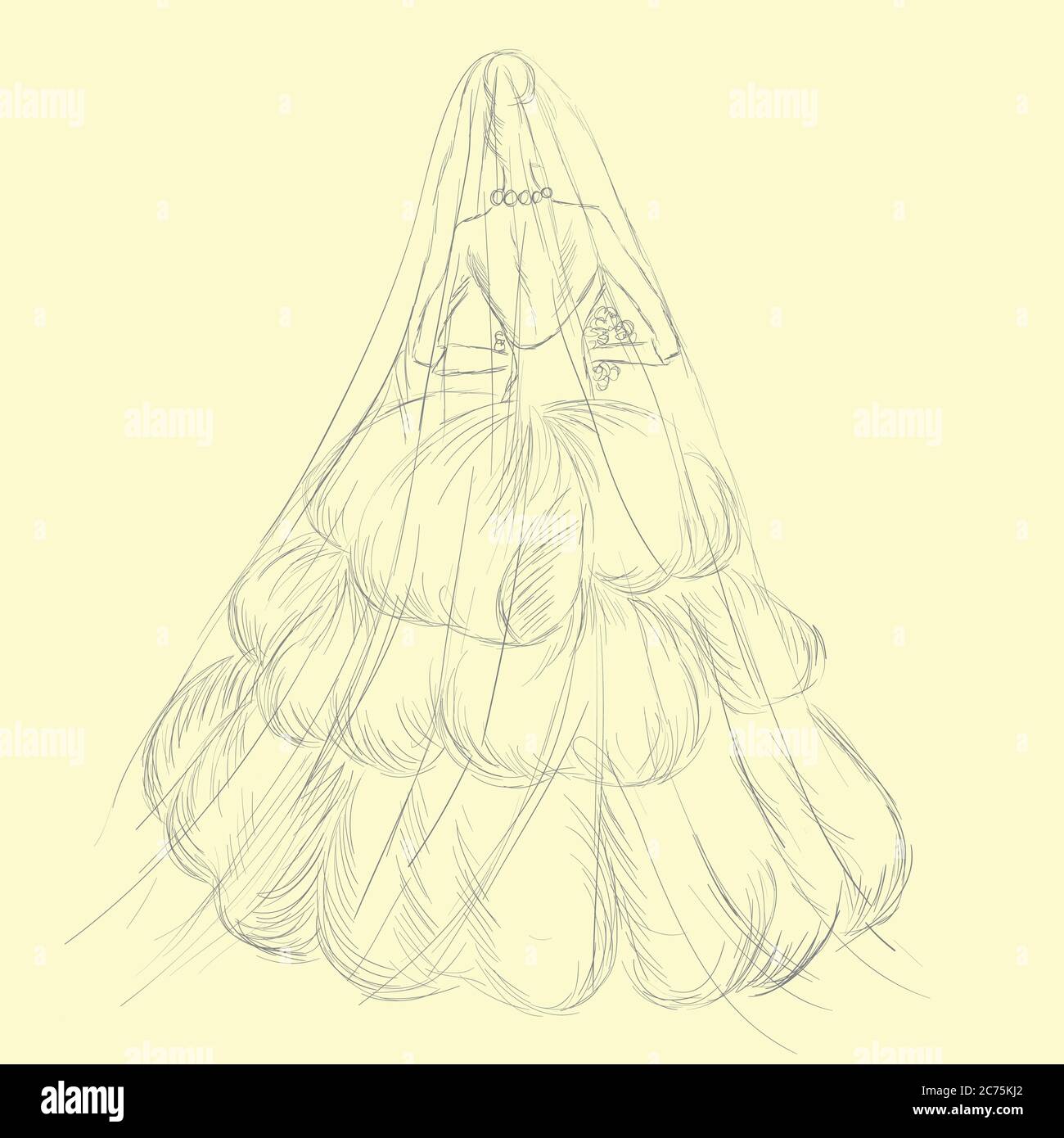Beautiful bride. Girl in a wedding dress. Vector illustration. Hand ...
