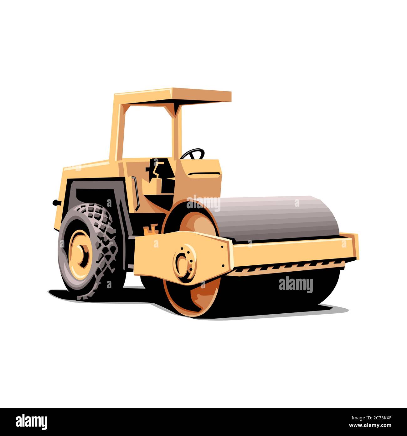 Vector cartoon of a heavy vehicle for construction. Large yellow ...