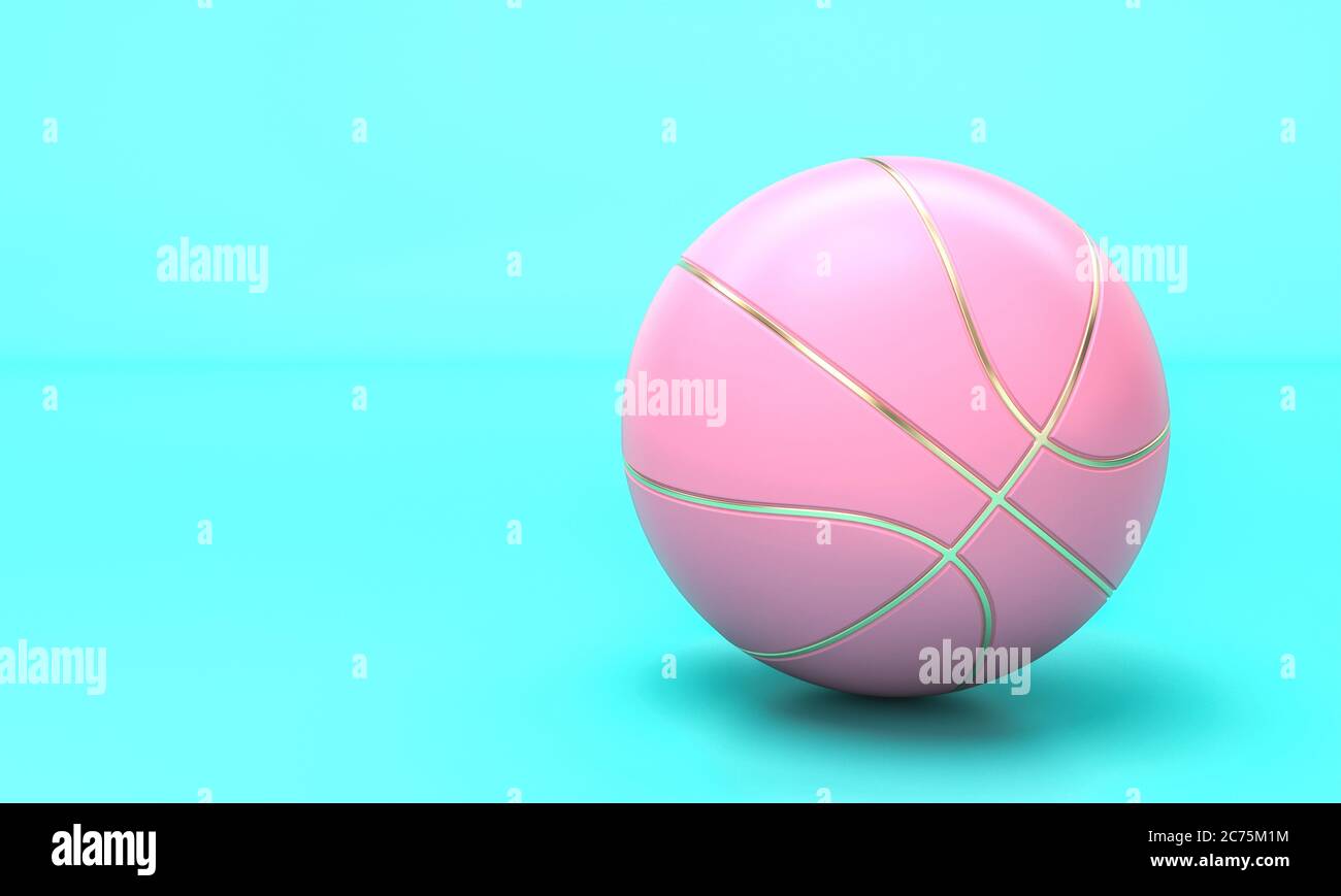 pink basketball on a blue background in flat lay style. 3d render Stock ...