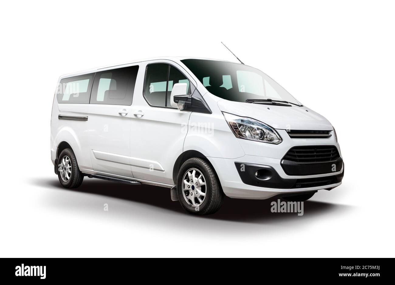 White mini bus side view isolated on white Stock Photo - Alamy