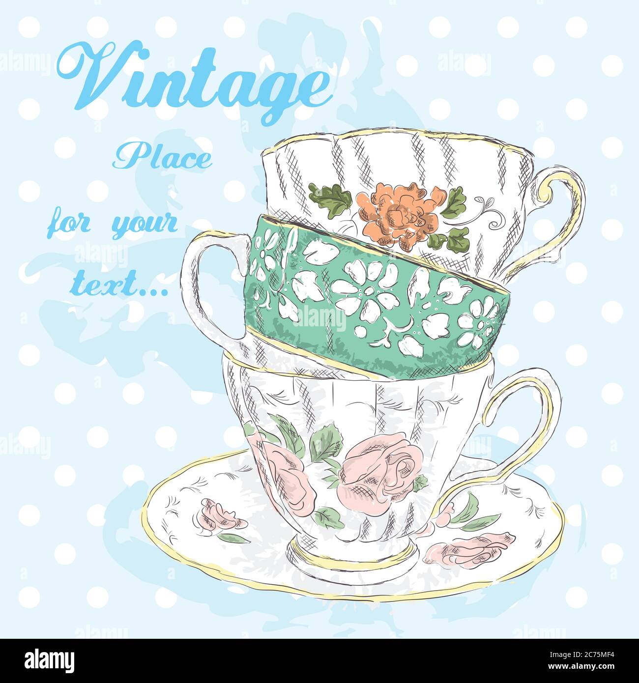 Hand drawing vintage cups. Vintage postcard Stock Vector Image & Art ...