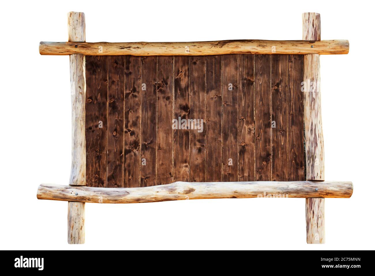 The frame for picture made from rough oak logs with wooden blackboard ...