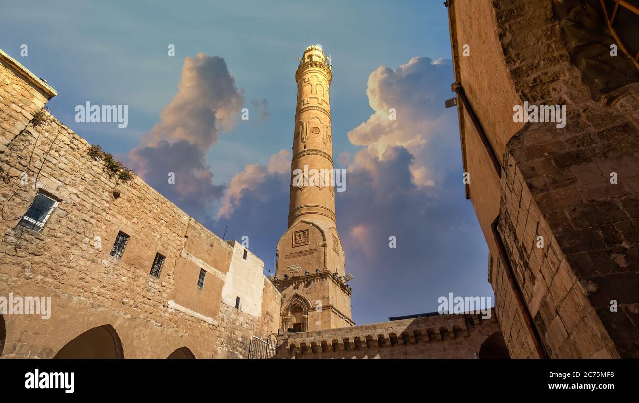 Mardin, Turkey - January 2020: Minaret of Ulu Cami, also known as Great ...