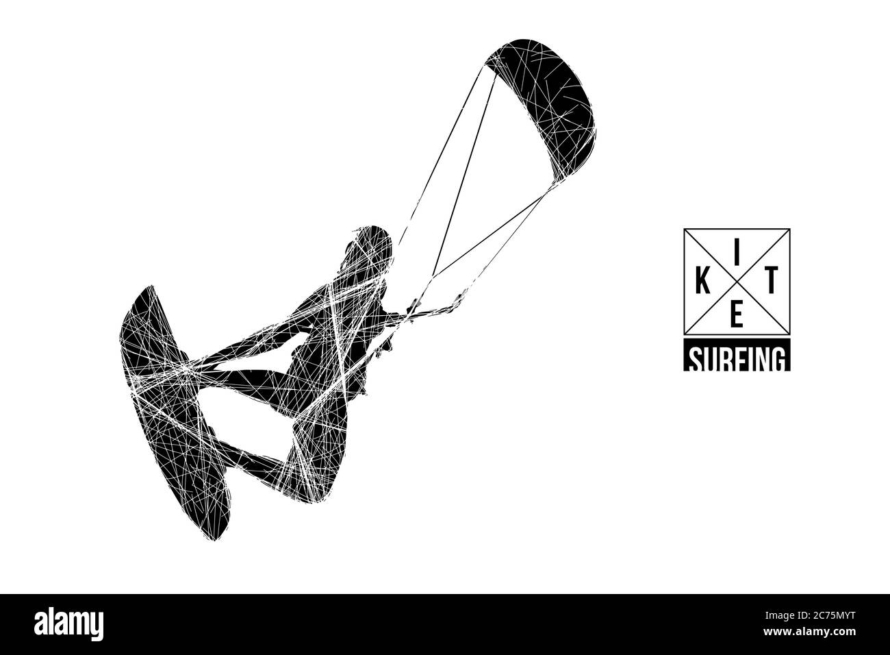 Kitesurfing and kiteboarding. Silhouette of a kitesurfer. Man in a jump ...