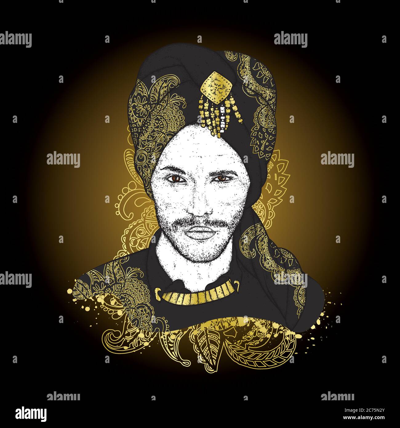 Beautiful sultan in a turban with patterns. Vector illustration ...