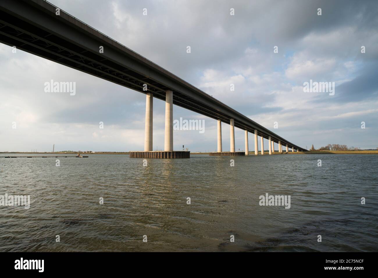 Sheppey Crossing and Kingsferry Bridge from waters level by the Swale ...