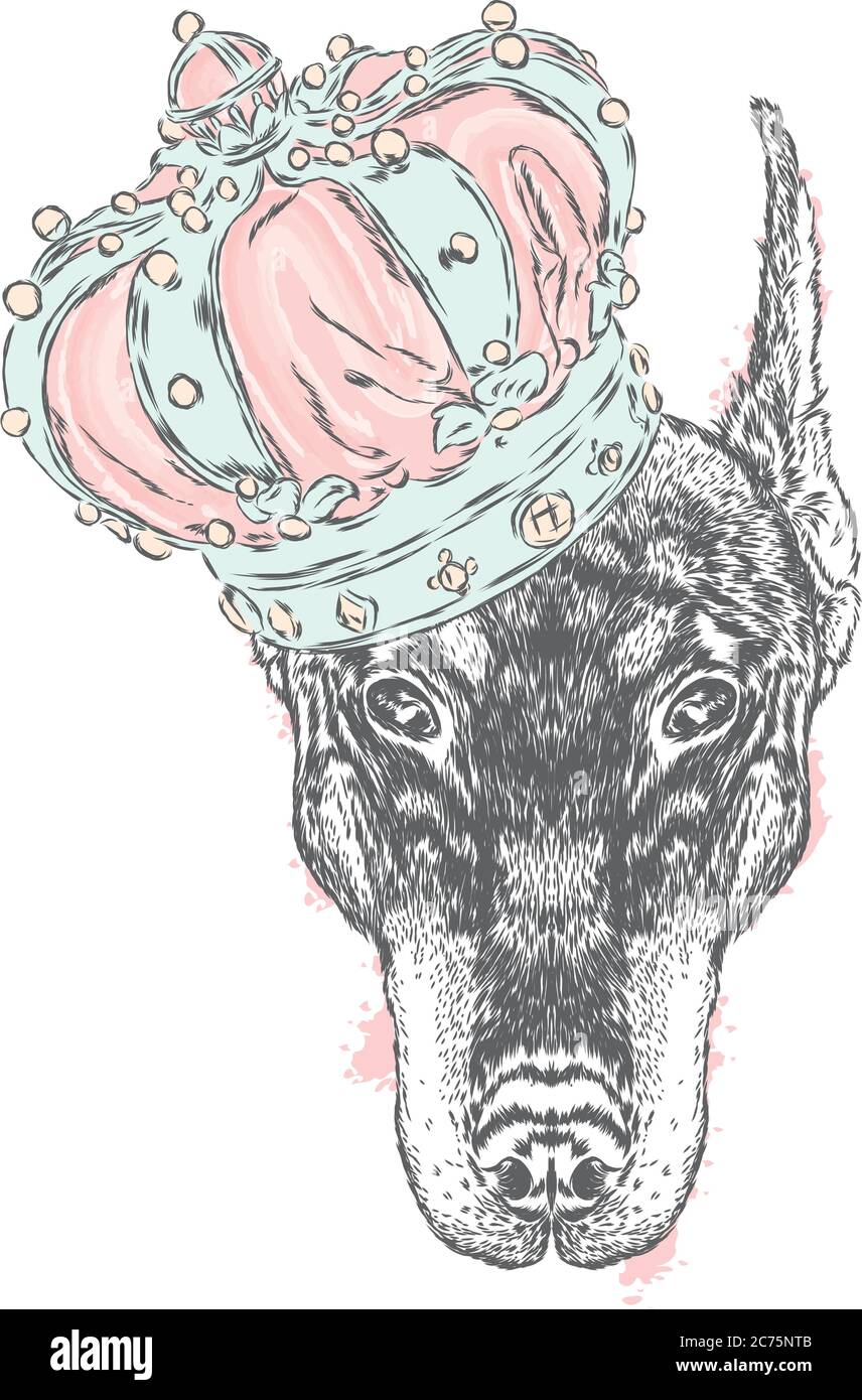 Cute dog wearing a crown . Vector illustration. Design element for ...