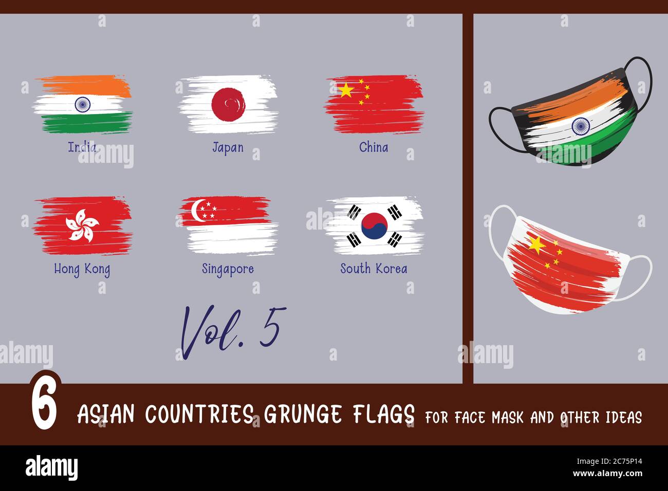6 Asian countries grunge flags for face mask and other ideas Stock ...