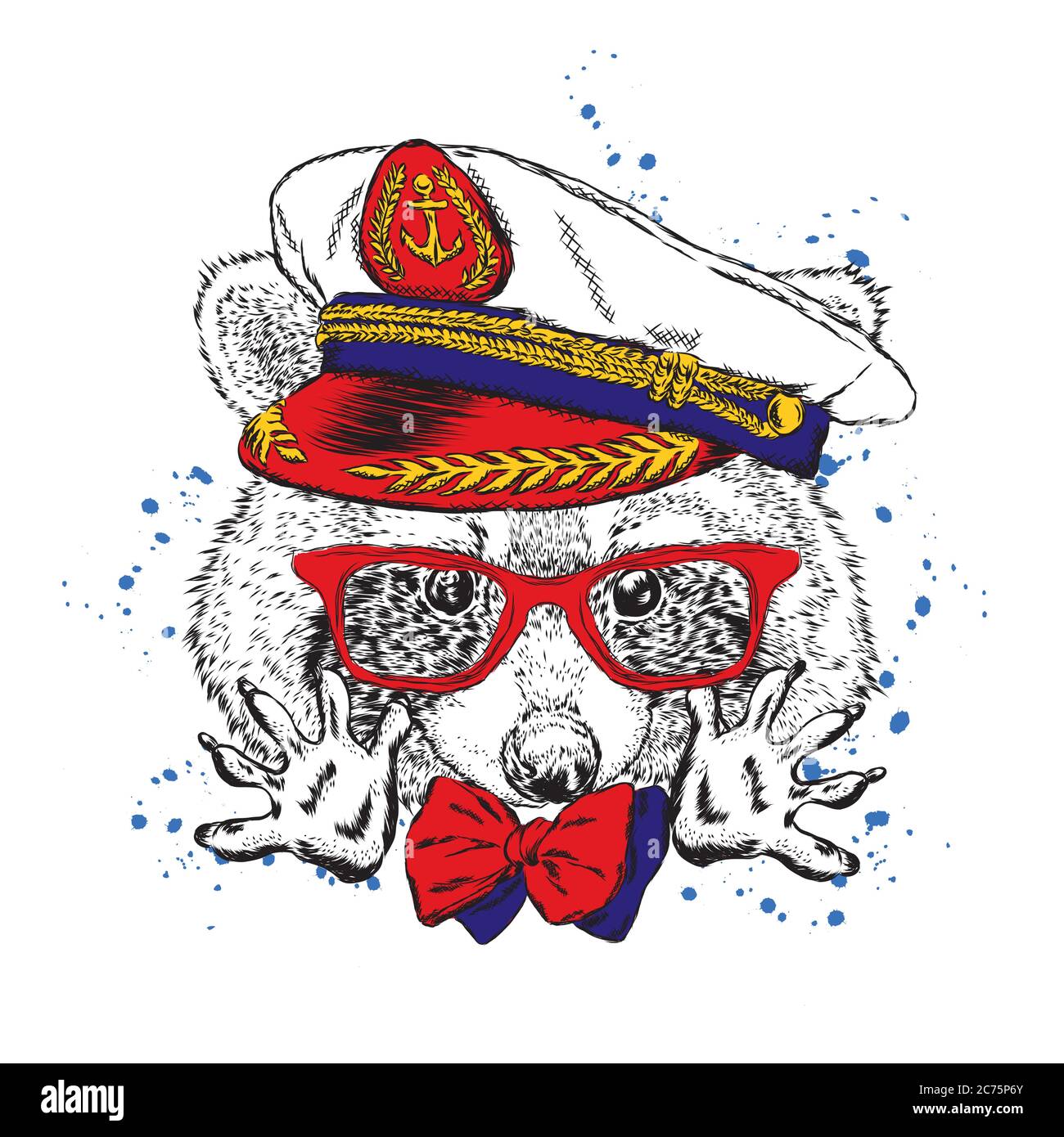 Cute raccoon in the captain's cap. Vector illustration. Print Stock ...