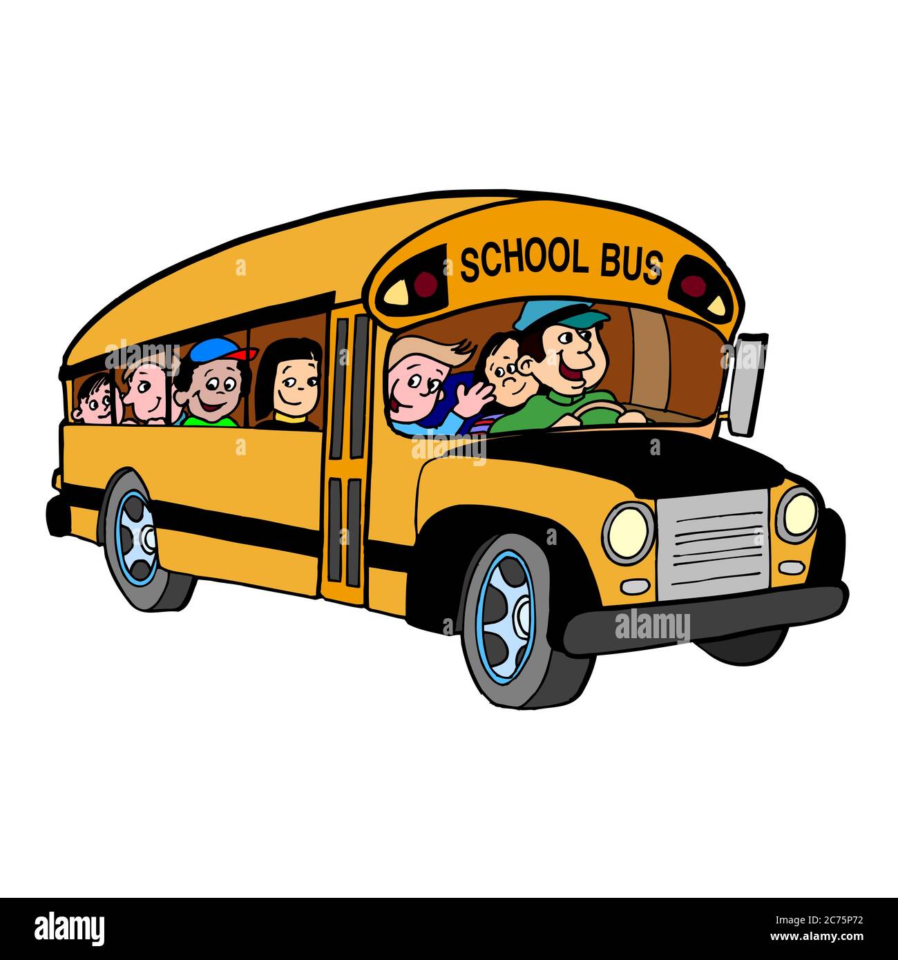 School bus with children. School yellow bus on a white background ...