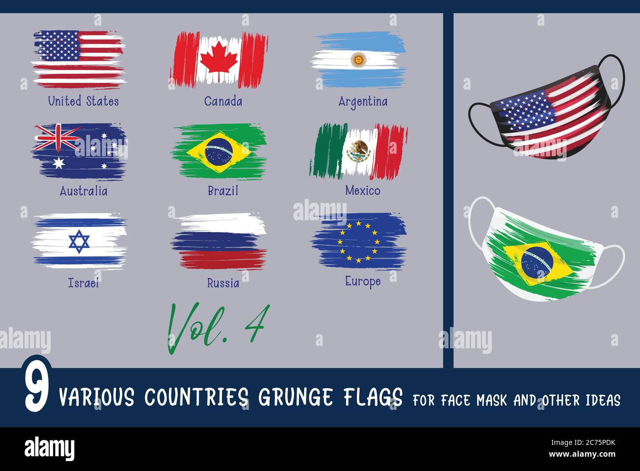 9 Various countries grunge flags for face mask and other ideas Stock ...