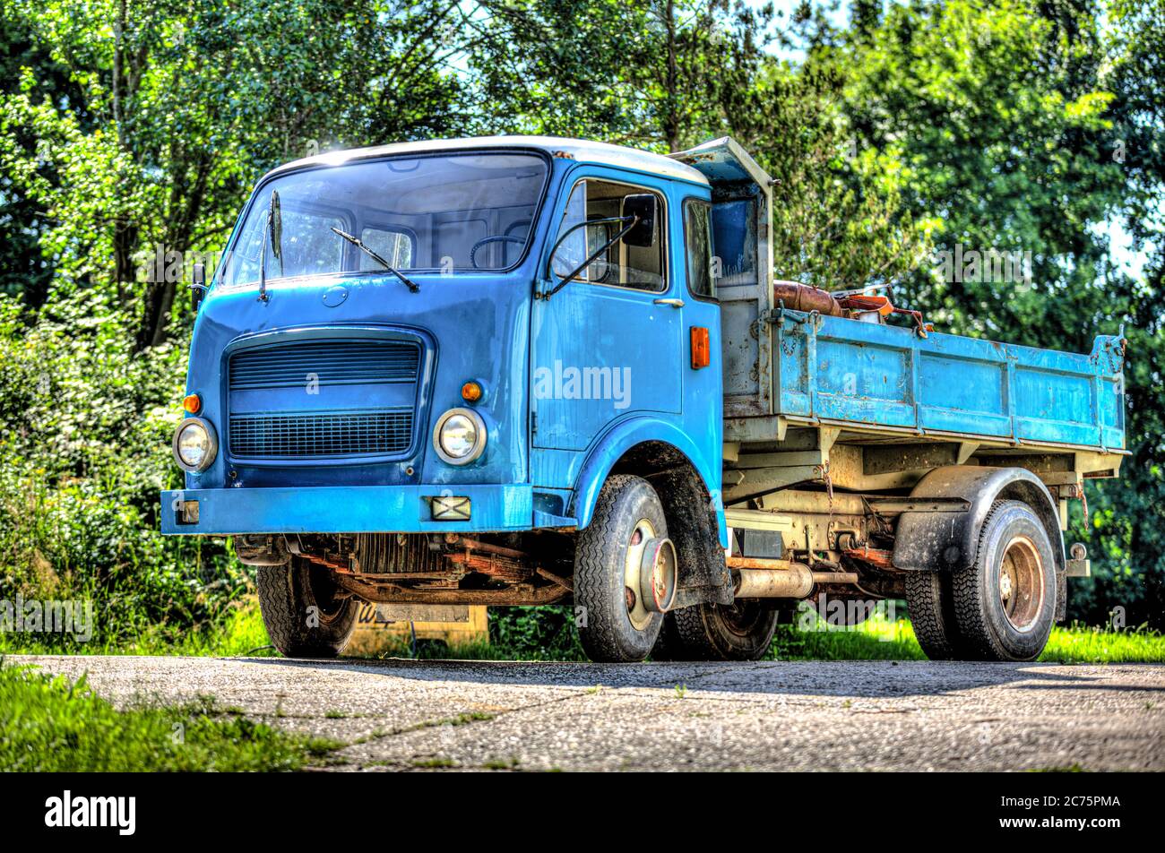 Blue italian truck stands on a street Stock Photo - Alamy