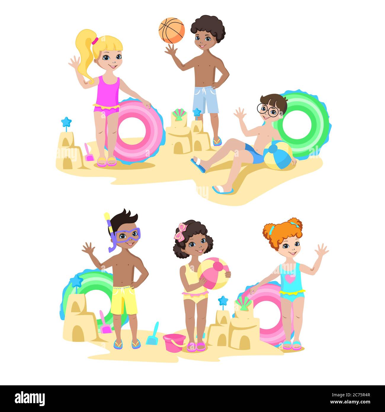 Illustration kids playing beach ball hi-res stock photography and ...