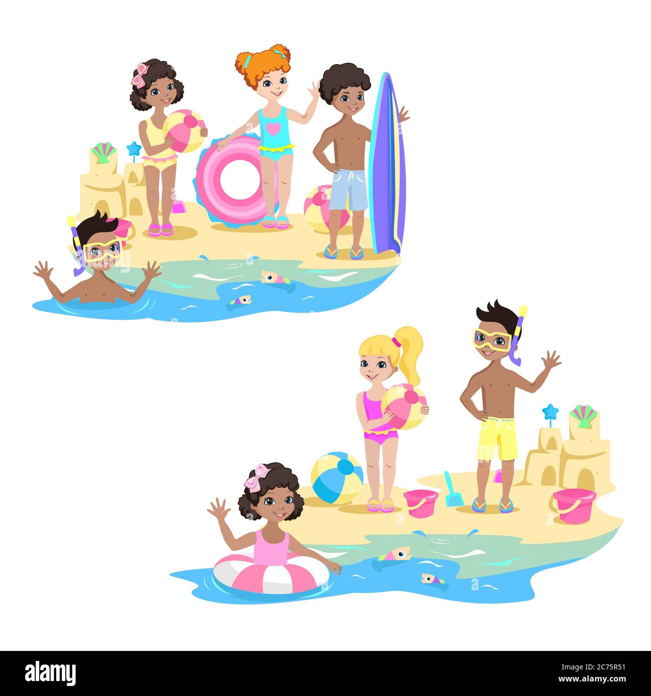 Illustration kids playing beach ball hi-res stock photography and ...