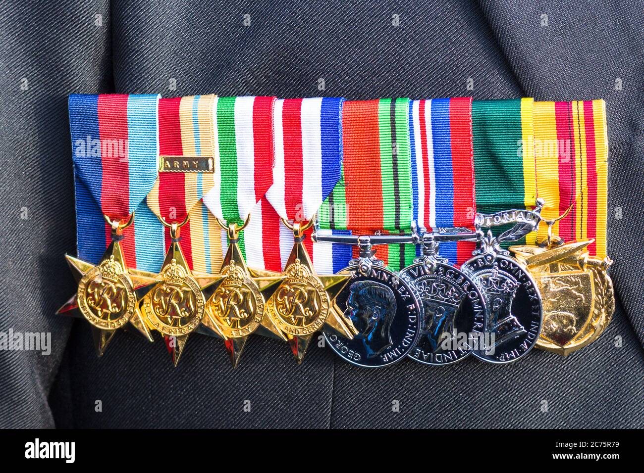 A fantastic row of medals on show for the Armistice Parade Stock Photo ...