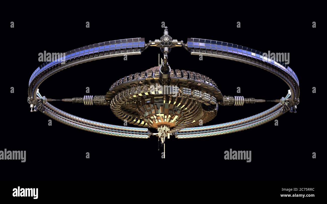 3D intergalactic spaceship with a gravitation wheel for video games and ...