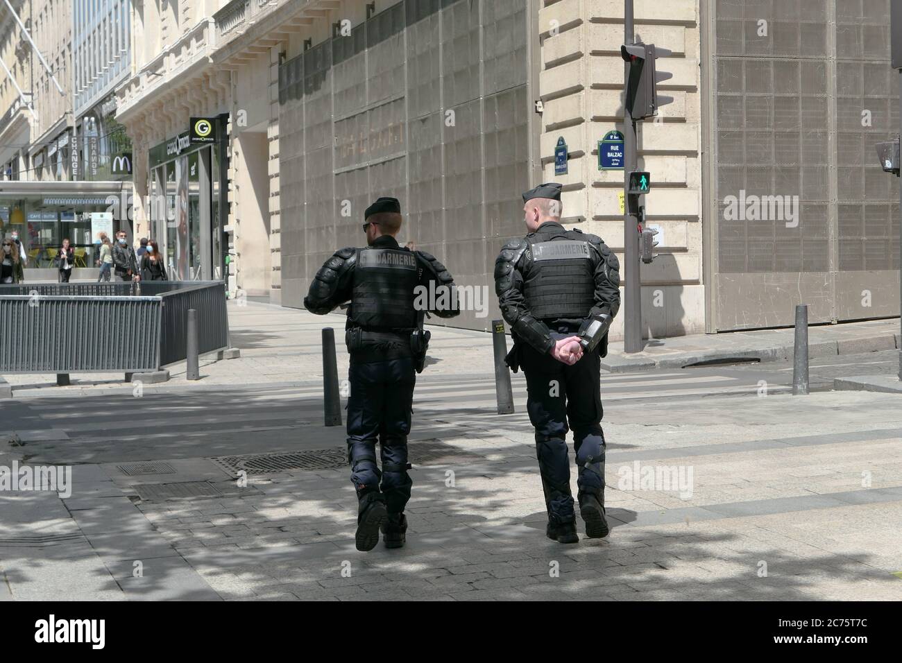 Paris, France. June 06. 2020. Police patrol in a tourist district ...