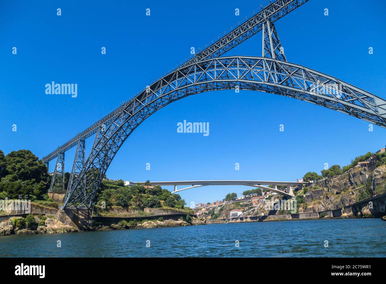 Maria Pia Bridge over the Douro river, Porto, Portugal. View from the ...